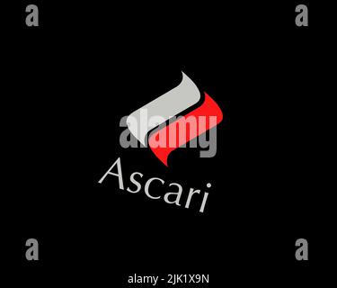 Ascari Automotive, rotated logo, black background Stock Photo - Alamy