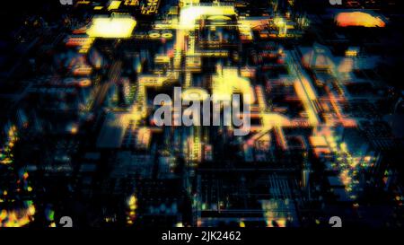 Yellow lighting technologic cyber punk hi-tech background - abstract 3D ...