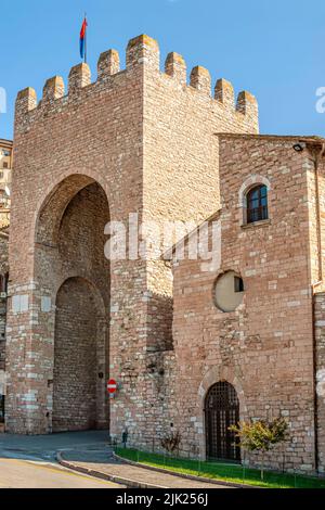 Porta Cappuccini town gate to the old town of Assisi, Umbria, Italy ...