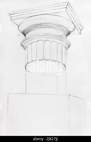 stage of academic drawing of Doric capital hand-drawn by black pencil ...