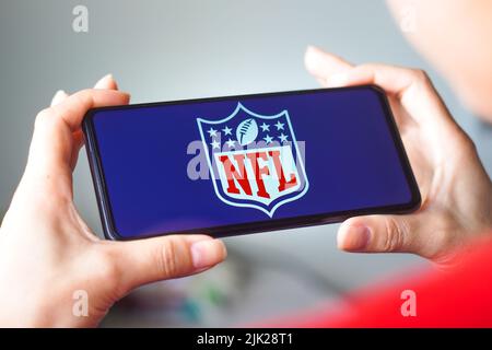 In this photo illustration, the NFL (National Football League) logo is ...
