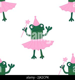 Cartoon seamless cute ballerina frogs pattern for wrapping paper and ...