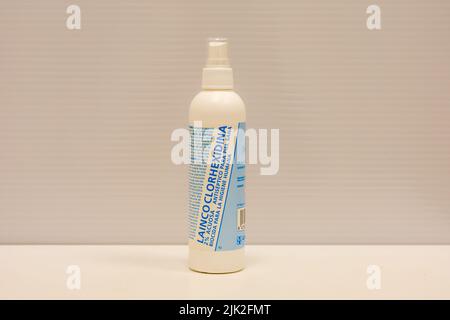 Photography of a Bottle of chlorhexidine spray, topical antiseptic for ...