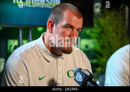 Oregon Ducks offensive lineman Alex Forsyth speaks during PAC-12 Media ...