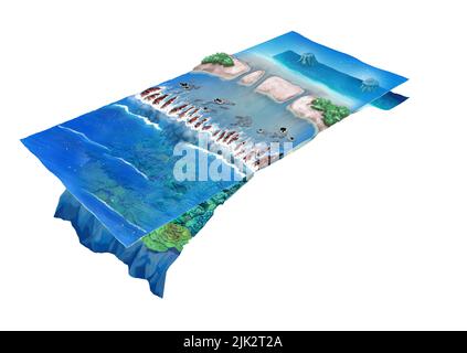 Illustration showing an atoll and a cross section of an atoll. An atol ...