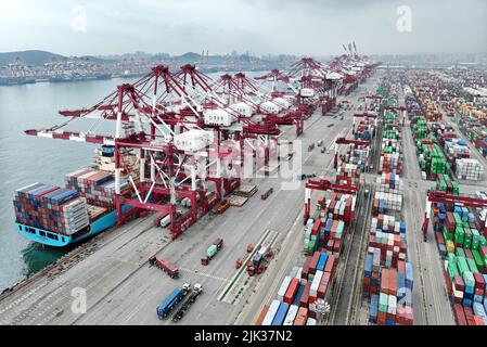 Aerial photo shows the Qingdao Port in Qingdao City, east China's ...