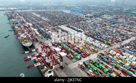 Aerial photo shows the Qingdao Port in Qingdao City, east China's ...