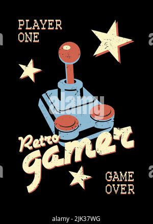 A RETRO GAMING graphic design illustration in a 1980's or 1990's style ...