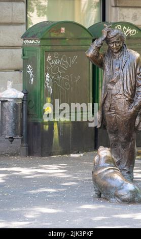 Peter Falk as Columbo, a statue in Falk Street in Budapest, purportedly ...