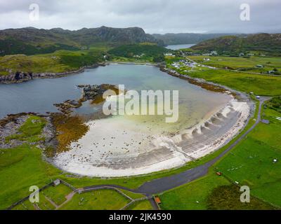 Aerial view of Scourie Bay at Scourie on North Coast 500 driving route ...
