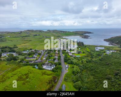 Aerial view of Scourie on North Coast 500 driving route, Sutherland ...