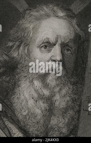Old Testament. Prophet Moses with the Tablets of the Law. Engraving ...
