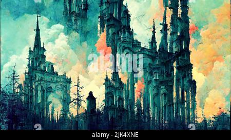 Abstract Gothic Art sketch illustration dark mood and ambience with a ...