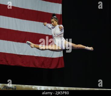 Oklahoma gymnast Addison Fatta competes during an NCAA gymnastics meet ...