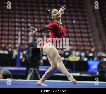 July 29, 2022: Ciena Alipio salutes at the end of her floor routine ...