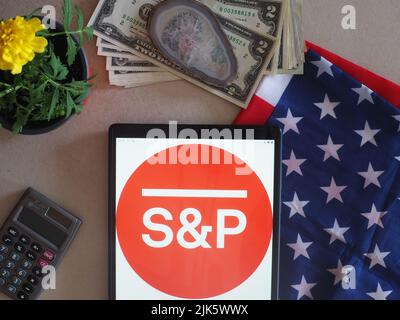 In this photo illustration, a S&P Global logo is seen displayed on a ...