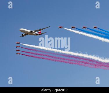 Airbus A330 with the Red Arrows at the Royal International Air Tattoo ...