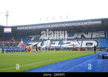 Tifo of KRC Genk pictured during a soccer match between KRC Genk and ...
