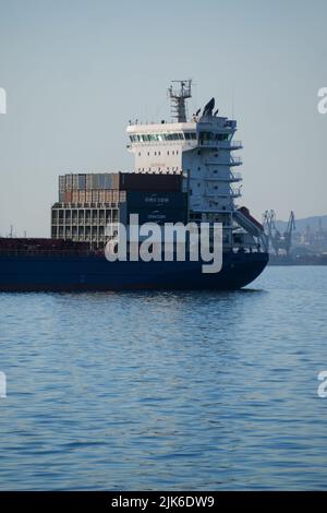 Container ship, Thessaloniki Bay, Macedonia, North-Eastern Greece Stock ...