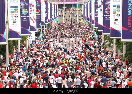 Fans arriving at Wembley Way before the UEFA Women's Euro 2022 final at ...