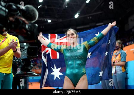 Australia's Georgia Godwin reacts after winning the women's all round ...
