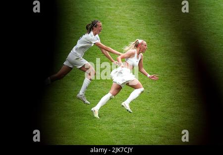 England's Chloe Kelly (right) celebrates scoring their side's second ...