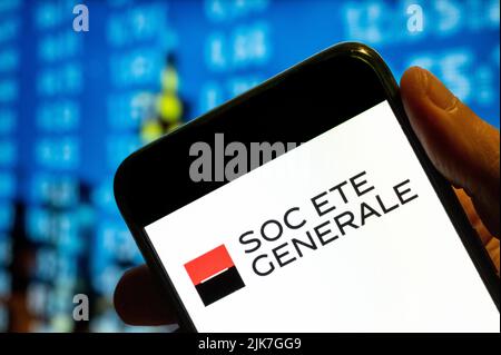 In this photo illustration a Societe Generale (SocGen) logo of a French ...