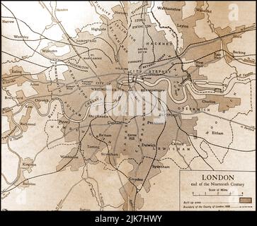 19th century city Map of London and the River Thames, England Stock ...