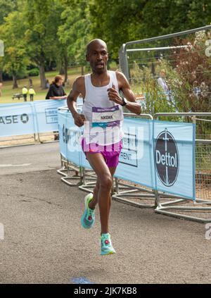 Lebenya Nkoka (LES) competing in the men's marathon on day two of the ...