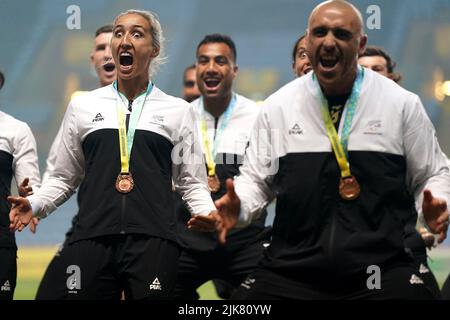 New Zealand's Sarah Hirini, left, and Risi Pouri-Lane, right, tackle ...