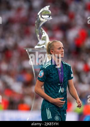 London, UK. JULY 31st. Lea Schüller of Germany leaves a boot in on Mary ...