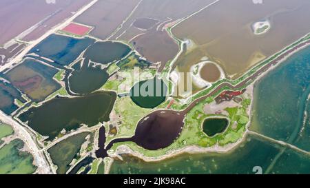 YUNCHENG, CHINA - JULY 31, 2022 - An aerial photo shows a colorful salt ...