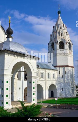 The white Stone Pokrovsky Convent. Tent bell tower, a monument of ...