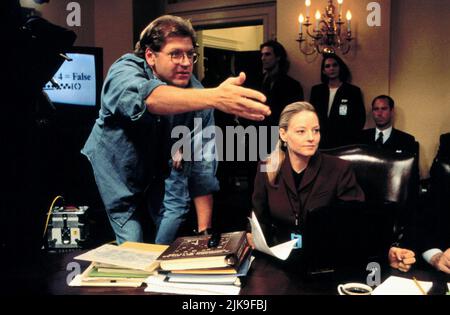 CONTACT, director Robert Zemeckis, Jodie Foster on set, 1997, (c ...
