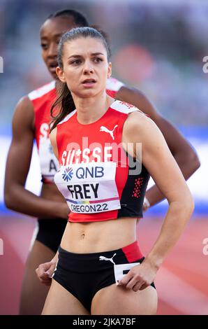Géraldine Frey (SUI) competing in the 4x100m women’s heats on day eight ...