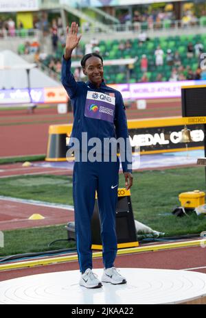 Dalilah MUHAMMAD running the 400m hurdles at the 2019 World Athletics ...