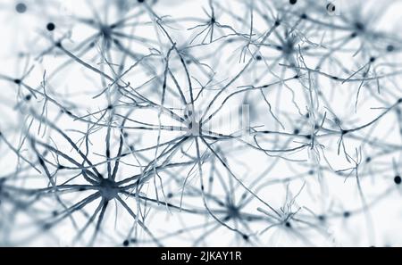 Brain under microscope 3D illustration. Neural connections, neural ...