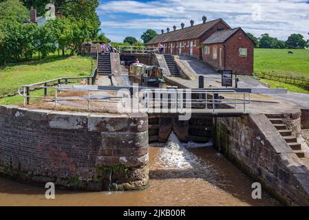 Bunbury Cheshire, two wide beamed staircase locks on the Shropshire ...