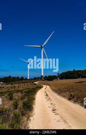 Wind turbines in Western Algarve, Portugal Stock Photo - Alamy