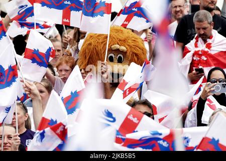 An England fan dressed as a lion in the stands after the FIFA World Cup ...