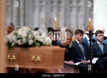Harry Gration's widow Helen Chene speaks at a service of thanksgiving ...