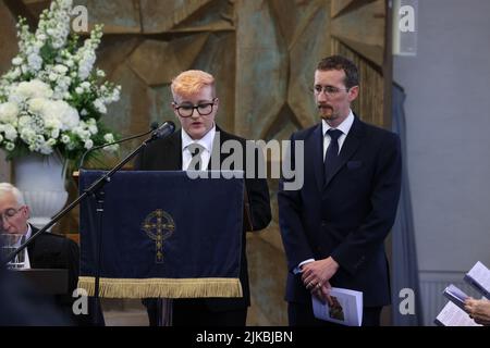 Victoria Trimble accompanied by her brother Richard giving a reading at ...