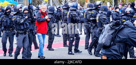 Hannover, Germany, April 10, 2022: Blue and white painted German police ...