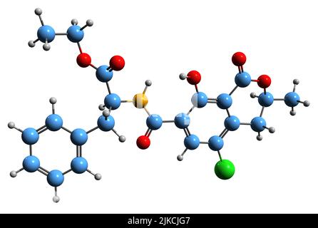 3D image of ochratoxin A skeletal formula - molecular chemical ...