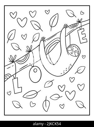 Sloth coloring page. Funny bear. Outline sloth illustration Stock Photo ...