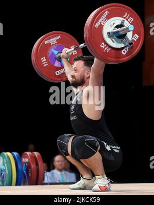 New Zealand’s Kyle Bruce makes a lift during the Men’s 81kg ...