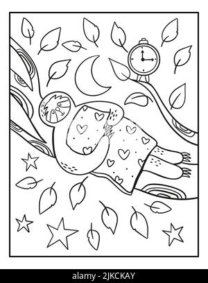 Sloth coloring page. Funny bear. Outline sloth illustration Stock Photo ...