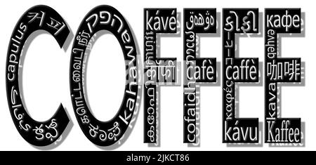 'Coffee' translated into different foreign languages and scripts Stock Photo - Alamy