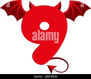 Devil red 3 number with wings for ui games.. Scary dark cartoon demon ...