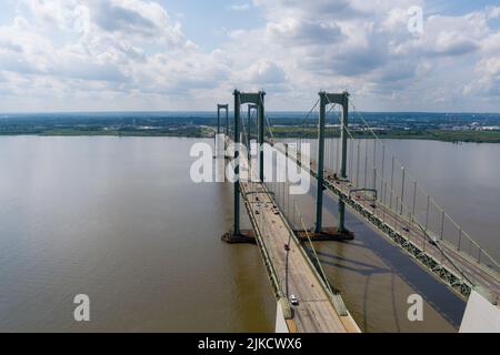 Aerial view of the Delaware Memorial Bridge spanning across the ...